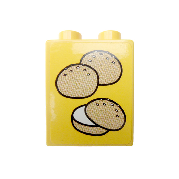 Duplo Yellow Brick 1 x 2 x 2 with Three Hamburger Buns Sticker (4066 ...