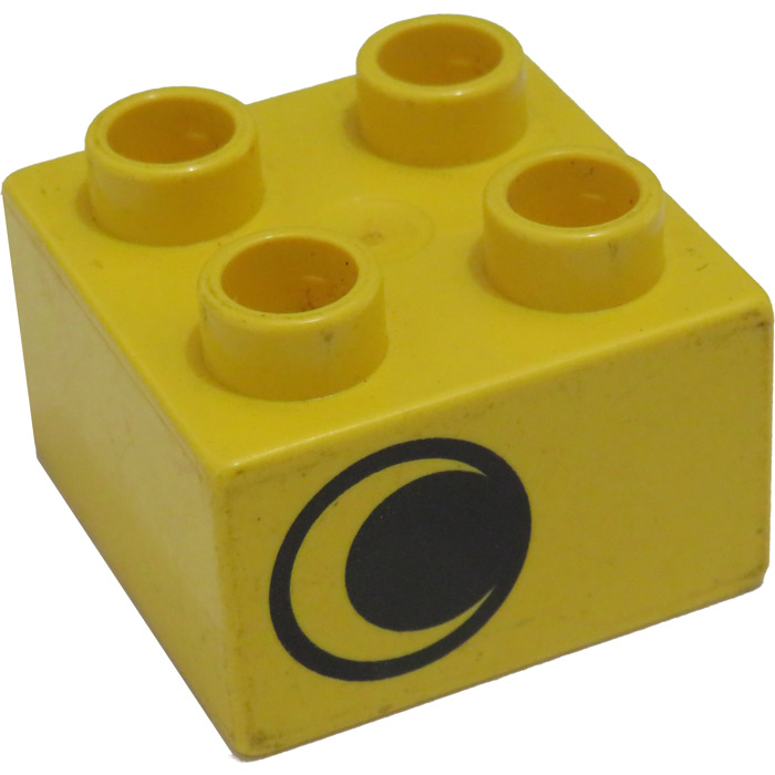 Duplo Yellow Brick 2 x 2 with eye looking right and missing white spot ...