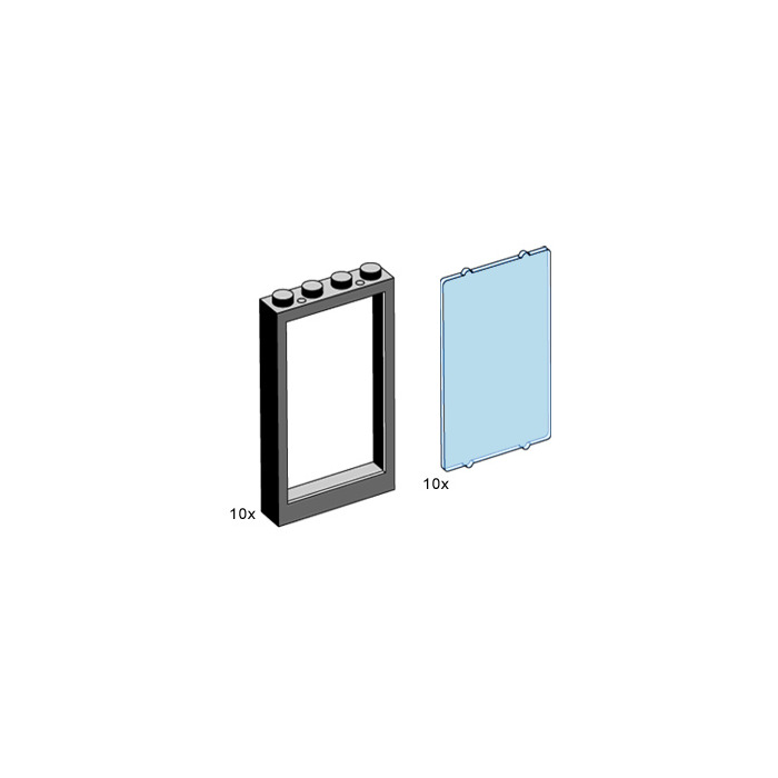 LEGO 1x4x5 Black Window with Transparent Light Blue Pane Set 3508 ...