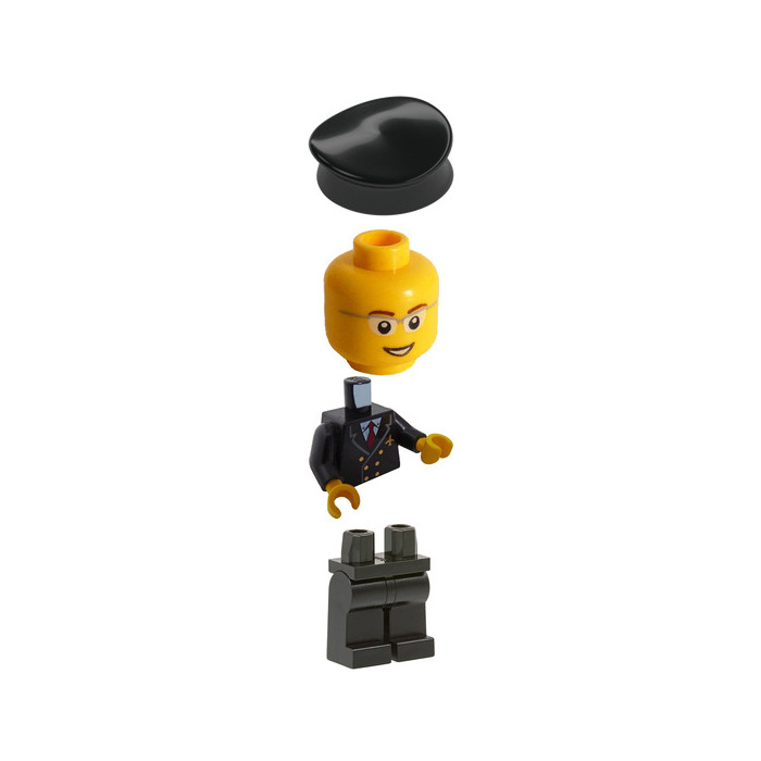 LEGO Airplane Pilot with Black Jacket, Red Tie, Black Legs, Glasses ...