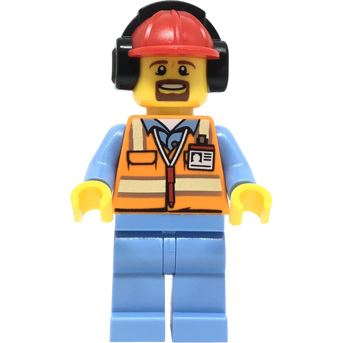 LEGO Airport Worker with Orange Vest and Helmet with Ear Protectors ...