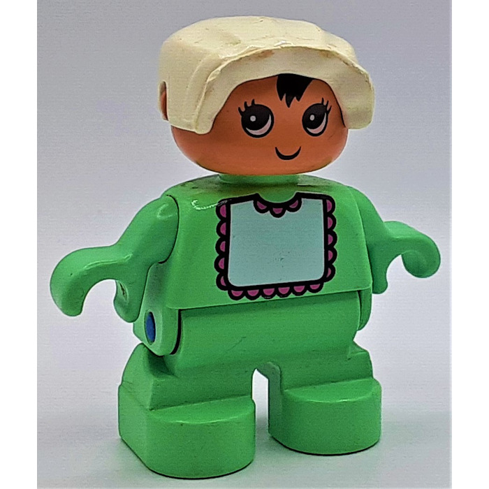 LEGO Baby with Green Top with White Bib and Bonnet Duplo Figure | Brick Owl