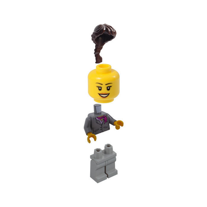 LEGO Bank Teller with Magenta Scarf Minifigure with Black Eyebrows ...