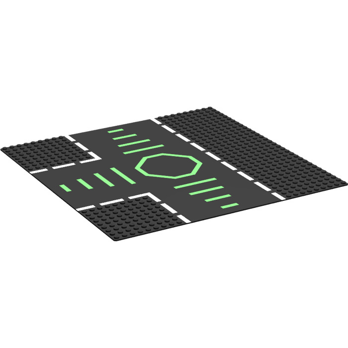 LEGO Black Baseplate 32 x 32 with T Intersection Road with Green ...