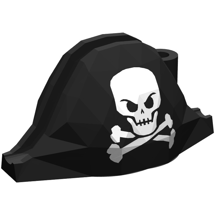 LEGO Black Bicorne Pirate Hat with Skull with Closed Mouth (2528 / ...