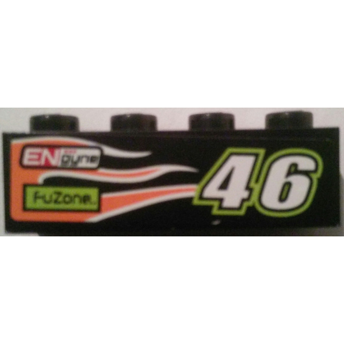 LEGO Black Brick 1 x 4 with 'ENgyne', 'FUZONE', '46', Orange Flame ...