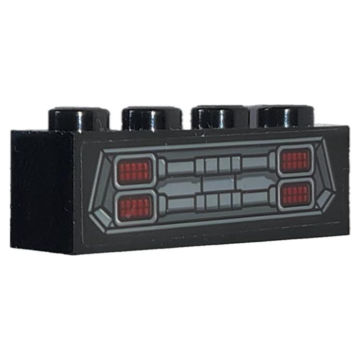 LEGO Black Brick 1 x 4 with Frontgrille with Red Lights Sticker (3010 ...