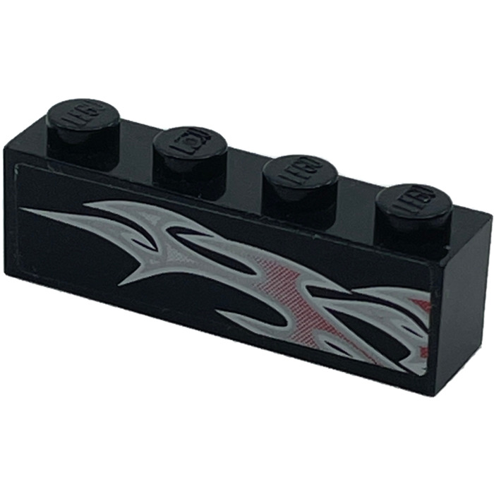 LEGO Black Brick 1 x 4 with Silver/Pink Flames (Right) Sticker (3010 ...