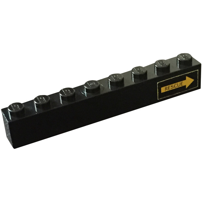 LEGO Black Brick 1 x 8 with Arrow and 'RESCUE' Right Sticker (3008 ...