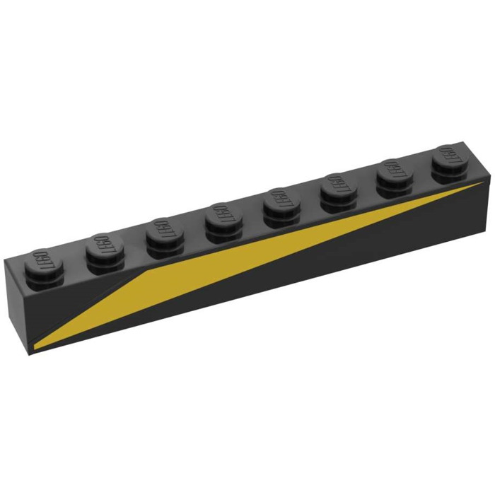 LEGO Black Brick 1 x 8 with Yellow Triangle (Model Right) Sticker (3008 ...