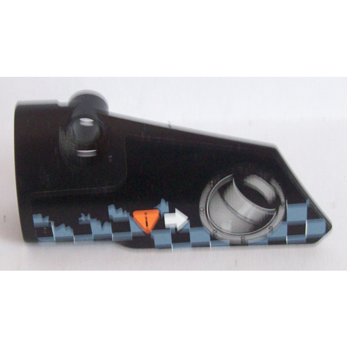 LEGO Black Curved Panel 3 Left with intake port, 'Caution' sign and ...