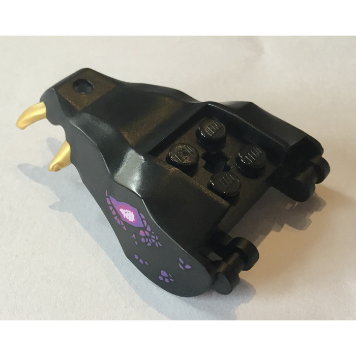 LEGO Black Dragon Head Jaw with Studs and Gold Teeth with Magenta and ...