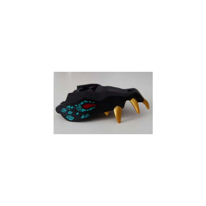 LEGO Black Dragon Head Jaw with Studs and Gold Teeth with Red Eyes and ...