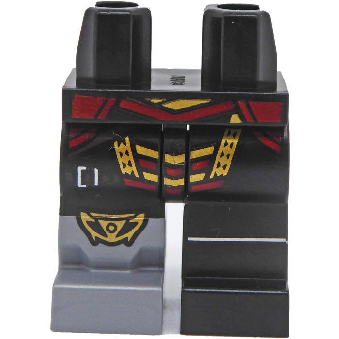 LEGO Black Hips and Legs with Strap and Flat Silver Prosthetic Right ...