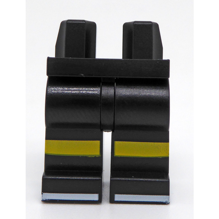 LEGO Black Hips and Legs with Yellow Stripe and Logo on Both Legs ...