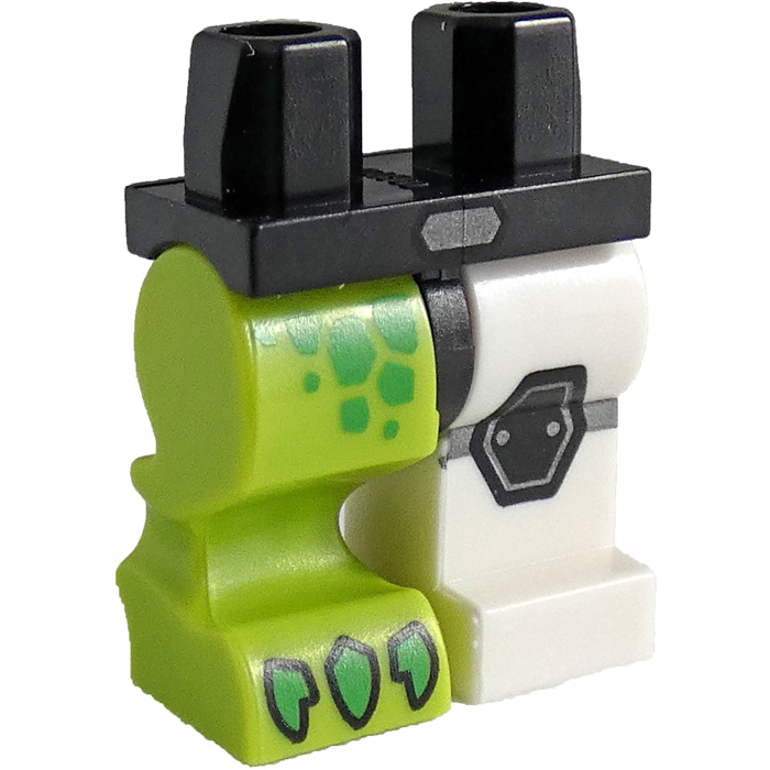 LEGO Black Hips with White Left Leg with Knee Pad and Lime Right Animal ...