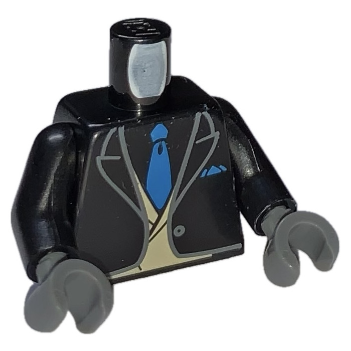 LEGO Black Minifig Torso with Black Suit, Tan Vest and Azure Tie (973 ...