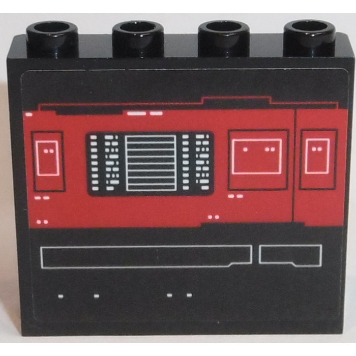 LEGO Black Panel 1 x 4 x 3 with White Grille, White Flaps on Red and ...
