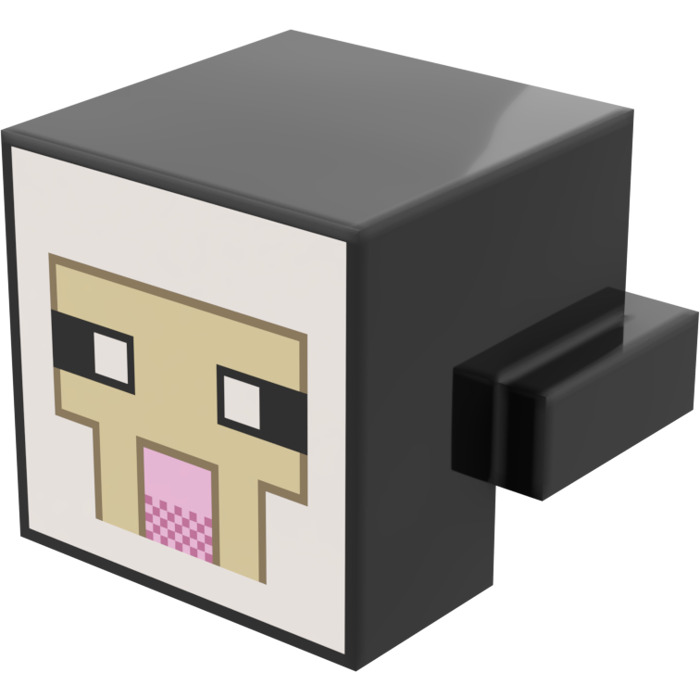 LEGO Black Pixelated Minecraft Animal Head with Sheep Face with White ...