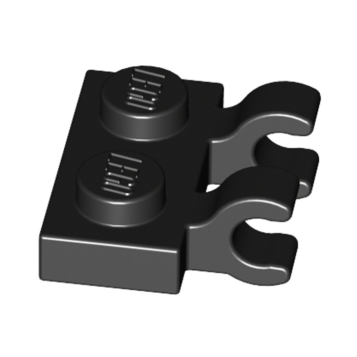LEGO Black Plate 1 x 2 with Horizontal Clips (Open 'O' Clips) (49563 / ...