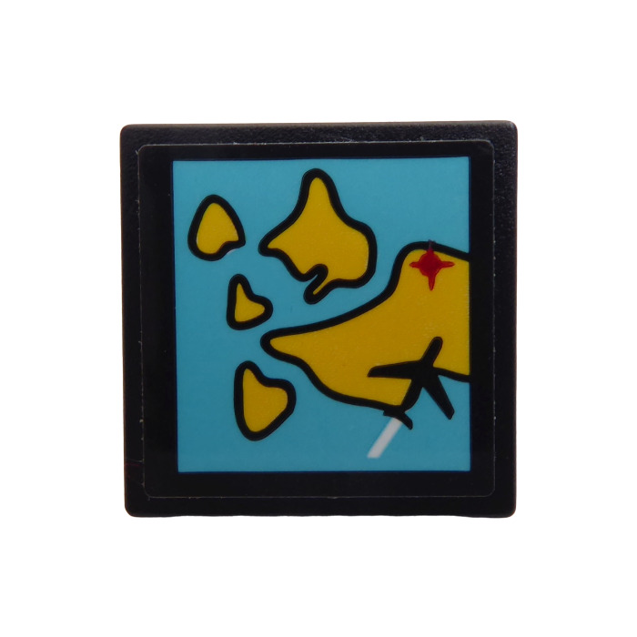 LEGO Black Roadsign Clip-on 2 x 2 Square with Map with a Plane Sticker ...