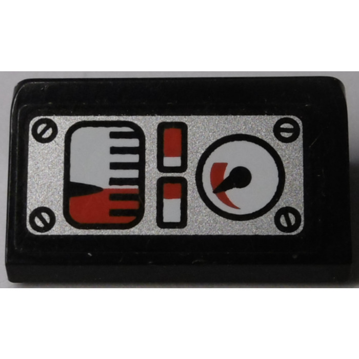 LEGO Black Slope 1 x 2 (31°) with 4 White and Red Gauges Sticker (85984 ...