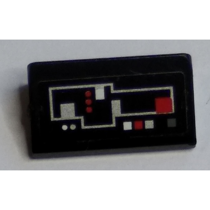 LEGO Black Slope 1 x 2 (31°) with White and Red Control Buttons Sticker ...