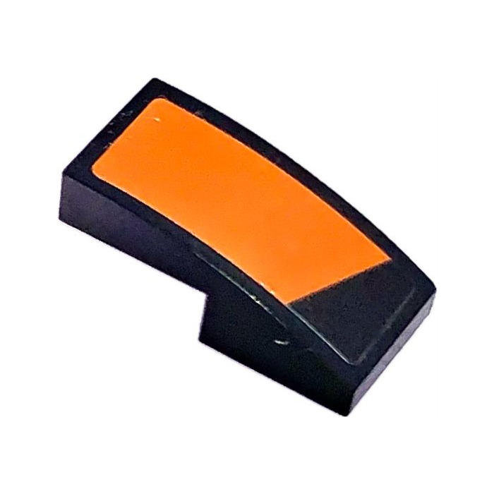 LEGO Black Slope 1 x 2 Curved with Orange Wedge (right) Sticker (3593 ...