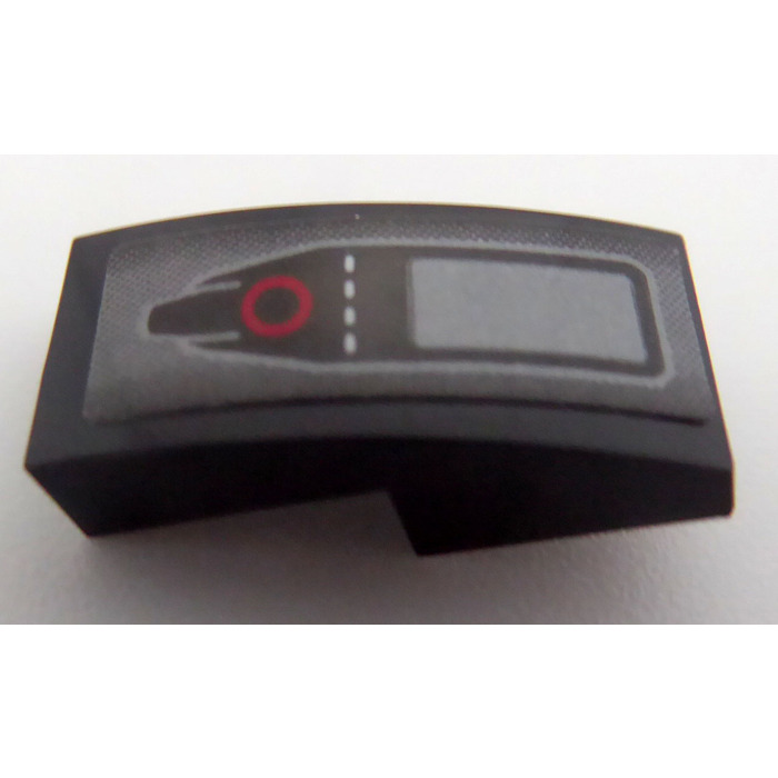 LEGO Black Slope 1 x 2 Curved with Red Circle and Gray Rectangle ...