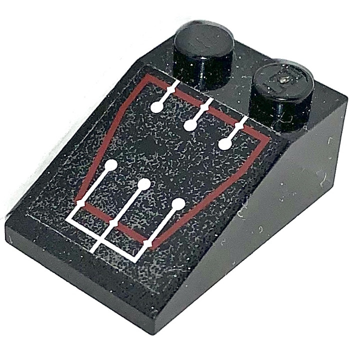 LEGO Slope 2 x 3 (25°) with Red Trapezoid and Silver Dot Lines Sticker ...