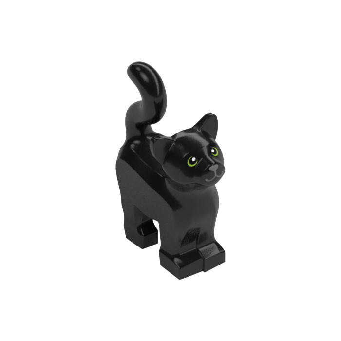 LEGO Black Standing Cat with Long Tail with Green Eyes and Gray Nose ...