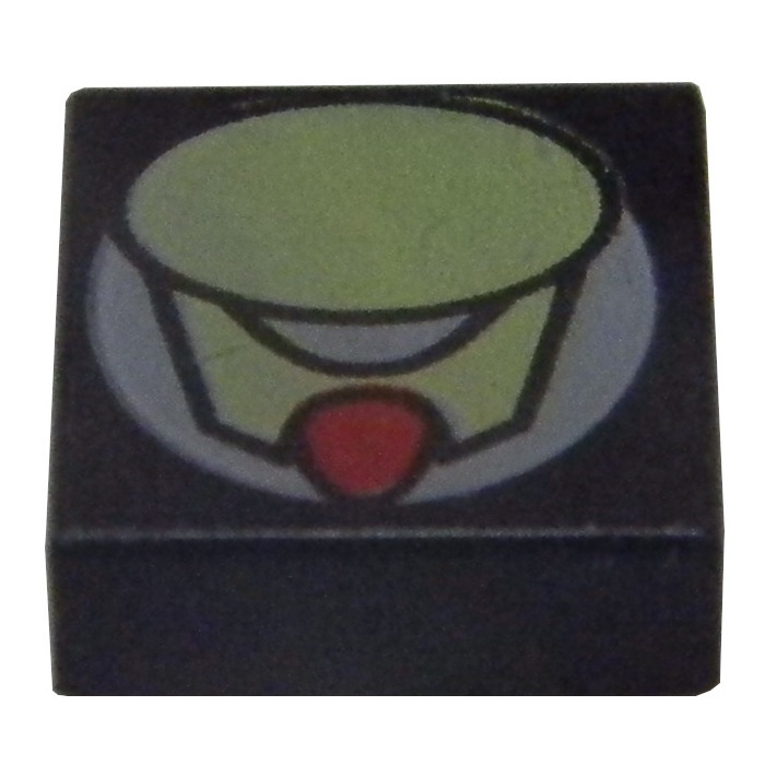 LEGO Black Tile 1 x 1 with Life On Mars Green Oval and Red Dot with ...