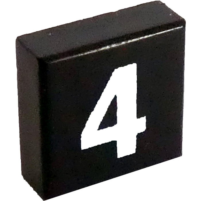 LEGO Black Tile 1 x 1 with Number "4" (White) with Groove (3070 / 81265 ...