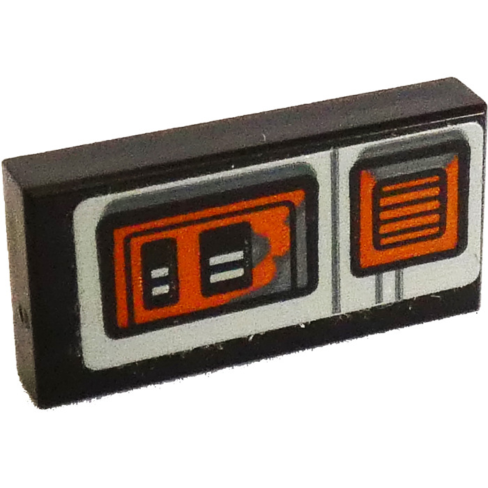 LEGO Black Tile 1 x 2 with Orange Square and Rectangle With Air Vents ...
