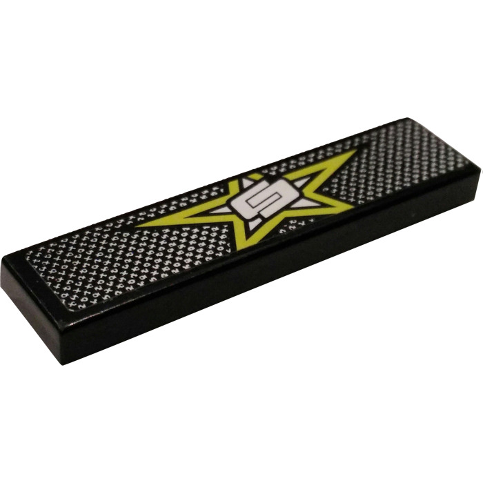 LEGO Black Tile 1 x 4 with Green Tiny Turbo Star Logo Sticker (2431 ...