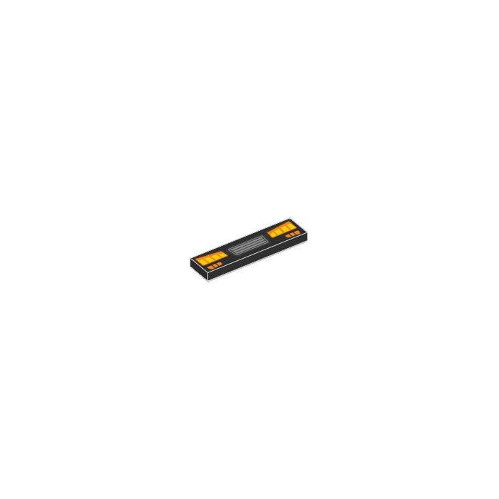 LEGO Black Tile 1 x 4 with Silver Grille and Orange and Yellow ...