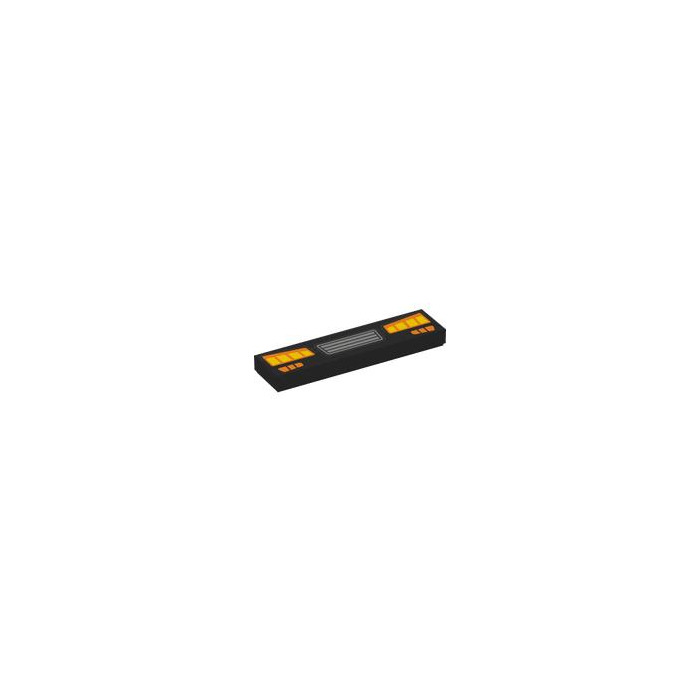 LEGO Black Tile 1 x 4 with Silver Grille and Orange and Yellow ...