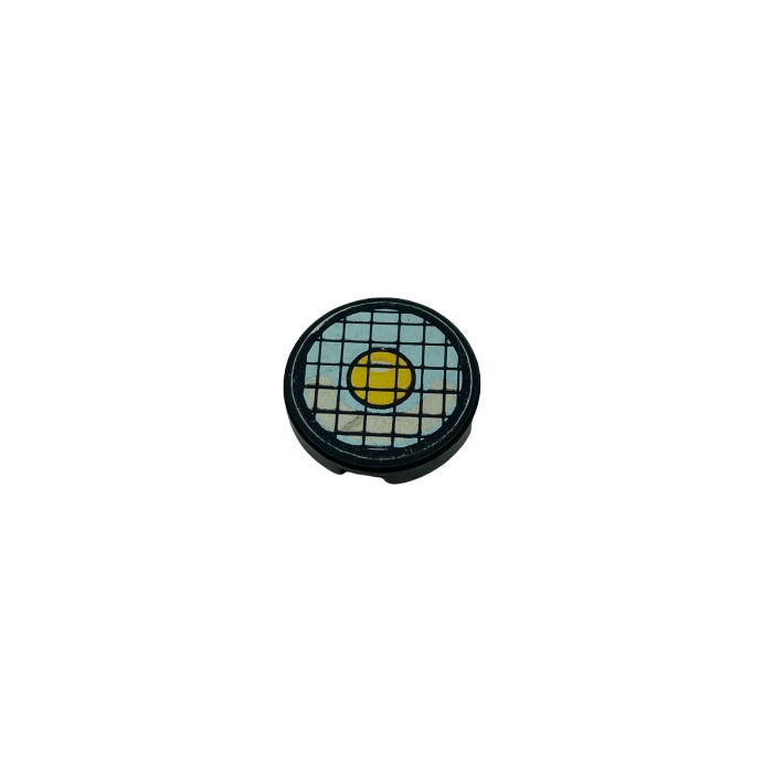 LEGO Tile 2 x 2 Round with Black Grid and Yellow Dot Sticker with "X ...