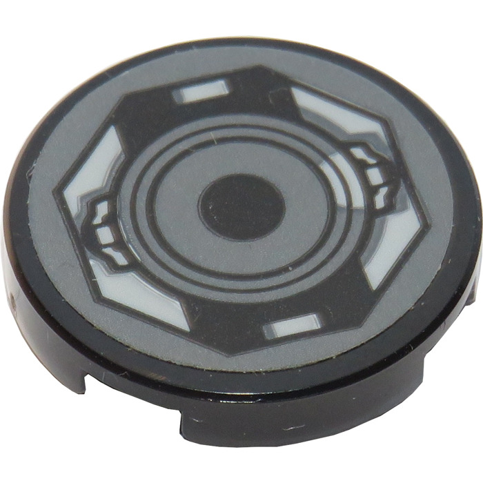 LEGO Black Tile 2 x 2 Round with Hatch Pattern Sticker with Bottom Stud ...