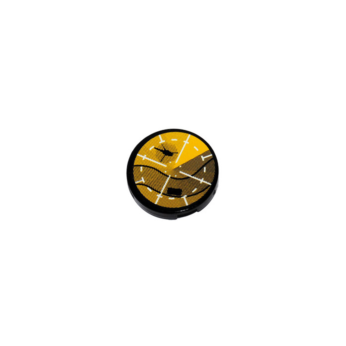LEGO Black Tile 2 x 2 Round with Helicopter on Radar Sticker with "X ...