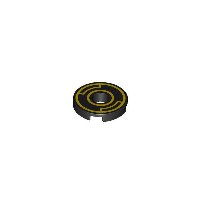 LEGO Black Tile 2 x 2 Round with Hole in Center with Hubcap with Yellow ...
