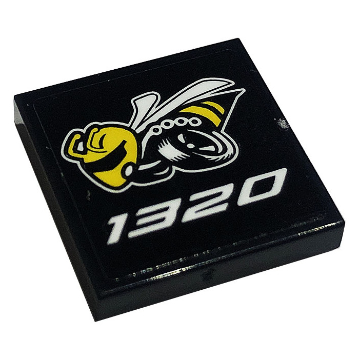 LEGO Black Tile 2 x 2 with Angry Bee, '1302' Sticker with Groove (3068 ...