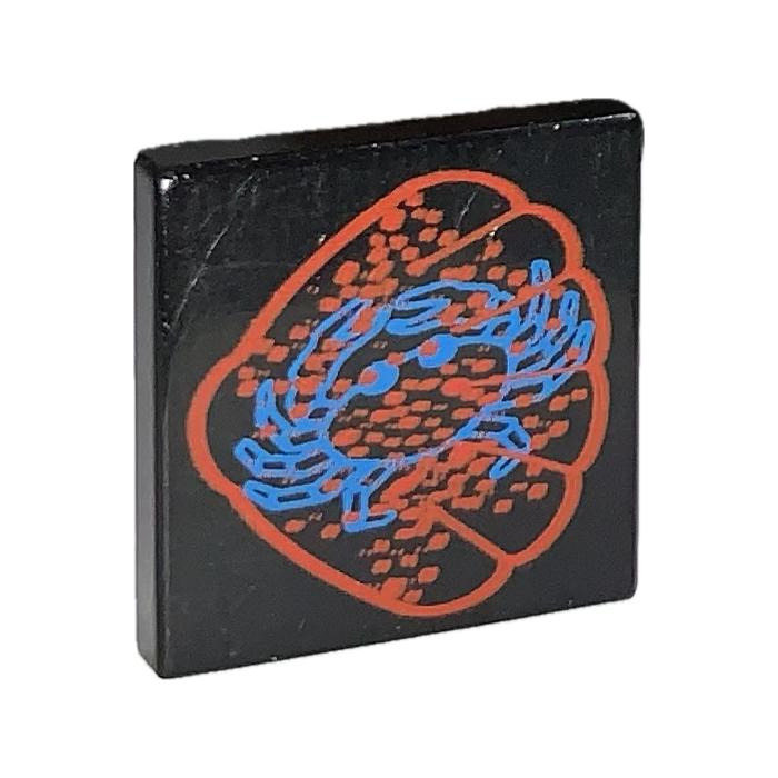 LEGO Black Tile 2 x 2 with Blue and Red Scallop and Crab with Groove ...