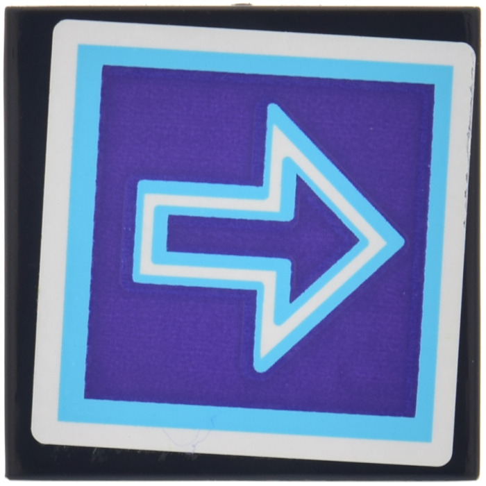 LEGO Black Tile 2 x 2 with Fluorescent Azure Arrow Sticker with Groove ...