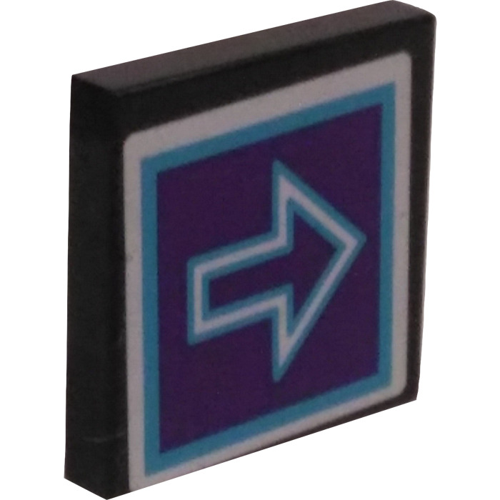 LEGO Black Tile 2 x 2 with Fluorescent Azure Arrow Sticker with Groove ...