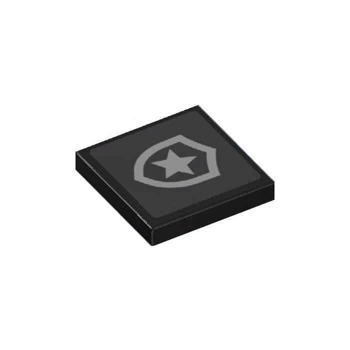 LEGO Black Tile 2 x 2 with Police Shield and Star Sticker with Groove ...
