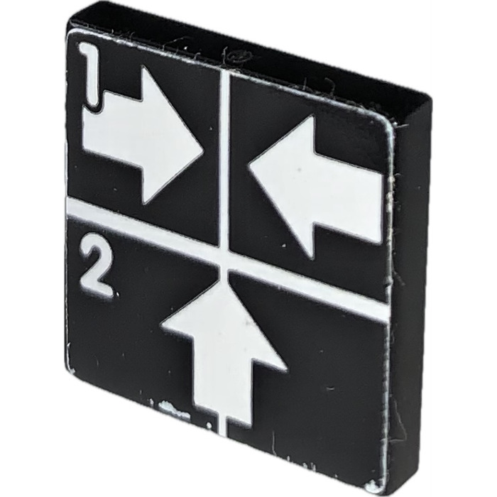 LEGO Tile 2 x 2 with White Arrows: 1 Left/Right towards, 2 up Sticker ...