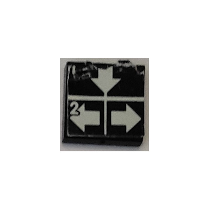 LEGO Black Tile 2 x 2 with White Down, Left, Right Arrows with 1 and 2 ...