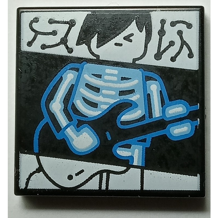 LEGO Black Tile 2 x 2 with X-Ray Filter print with Groove (3068 ...