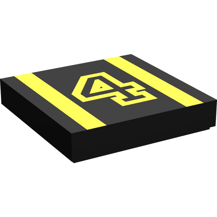 LEGO Black Tile 2 x 2 with Yellow Stripes and Number 4 with Groove ...